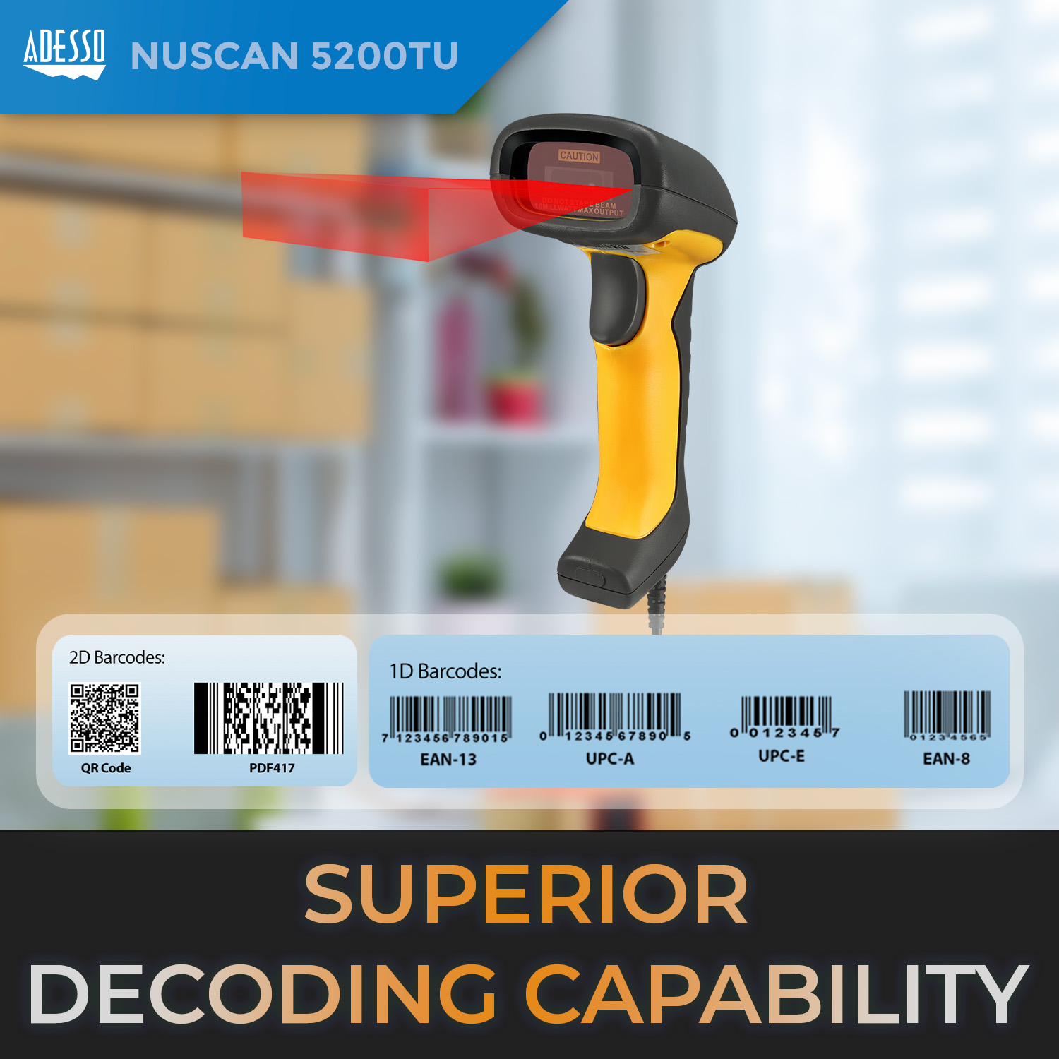 Antimicrobial and Waterproof 2D Barcode Scanner - Adesso