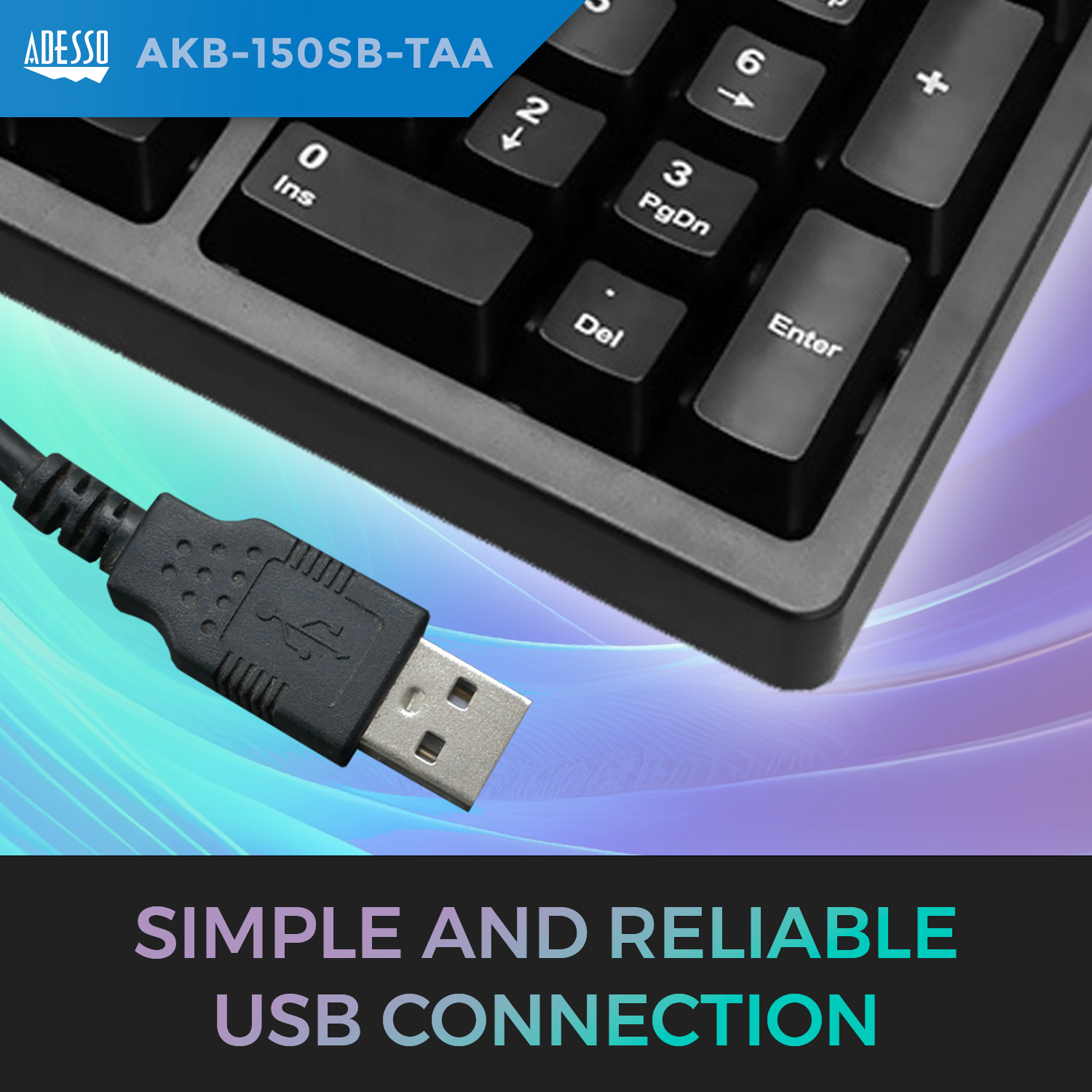 Desktop Ergonomic Smart Card Reader Keyboard (TAA Compliant) - Adesso