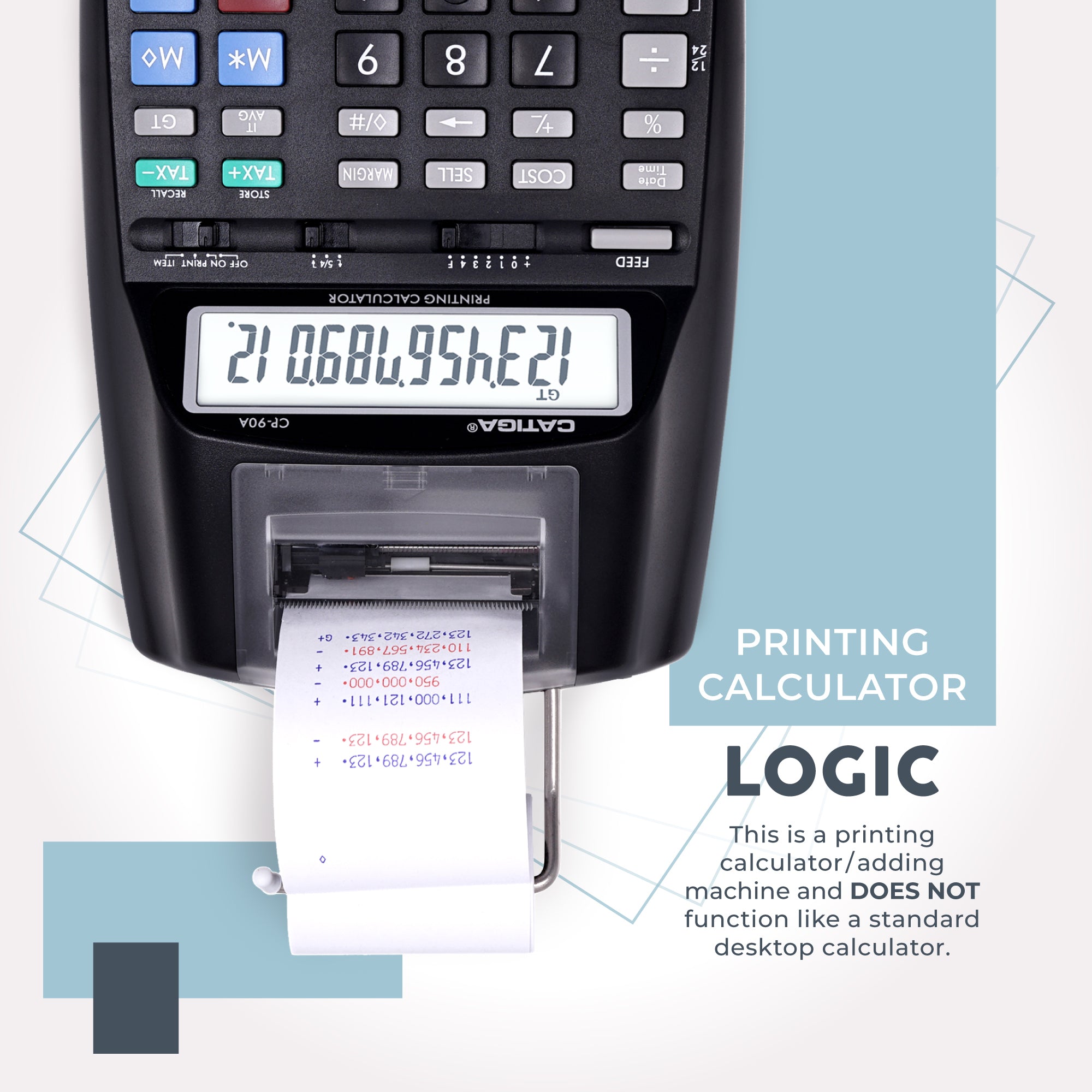 12 Digits Printing Calculator (Black) - Adesso